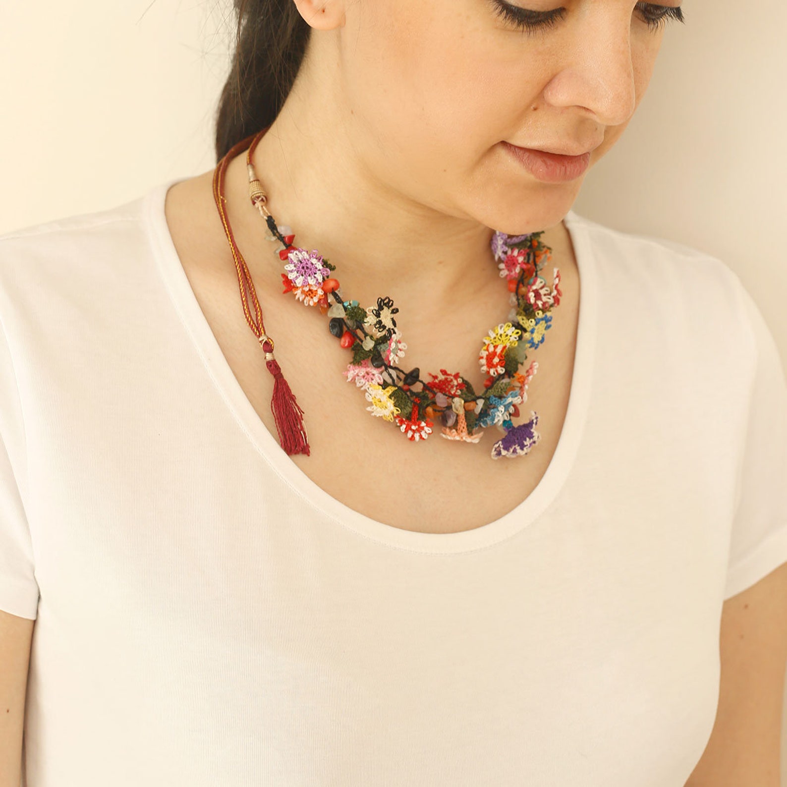 Handmade Turkish Oya Necklace, Turkish OYA Flower Necklace, Unique Gift ...