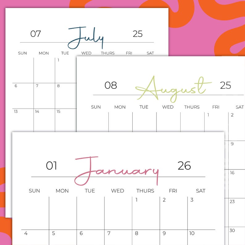 2025-2026 Printable Script Calendar – Vertical 8.5x11 (digital Download ...