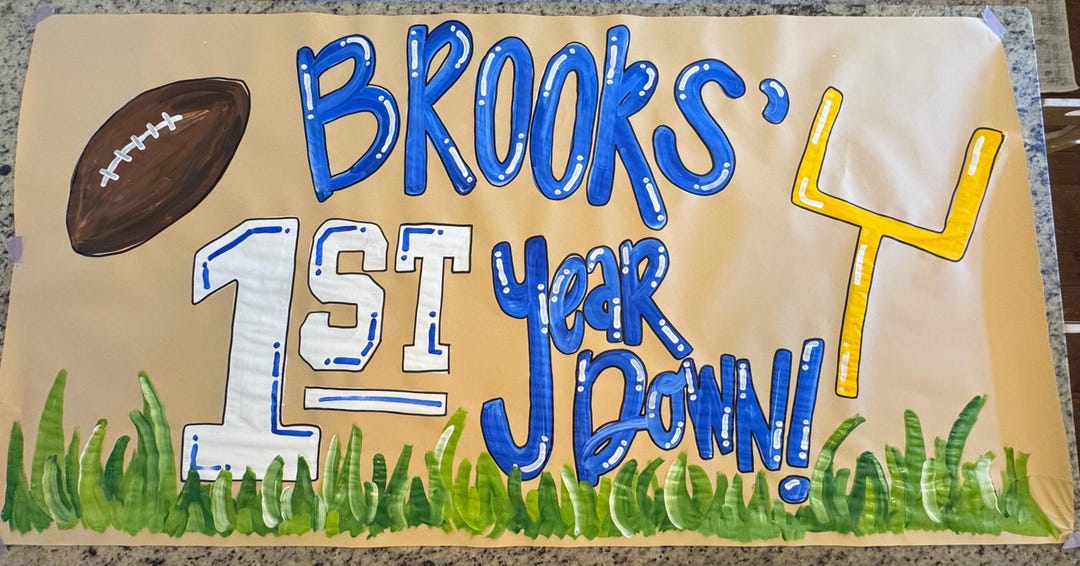 Football First Birthday Banner – “first Year Down” – Custom Name ...