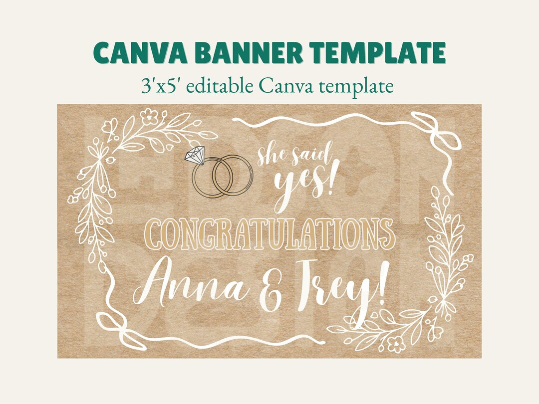 Neutral Engagement Banner Canva Template Flowers + Bows Design ...