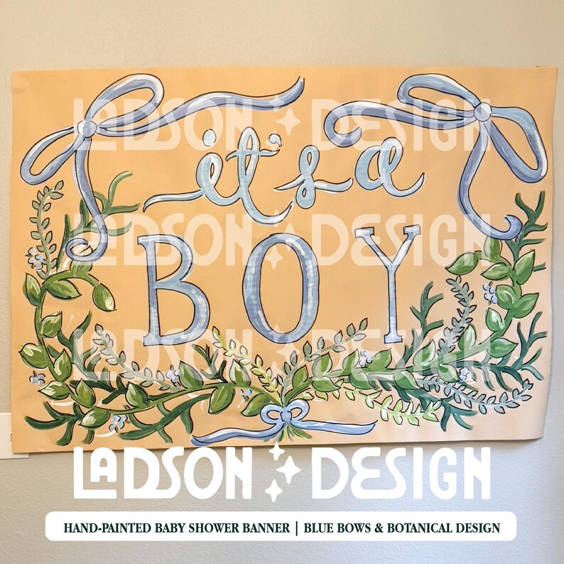 Hand-painted Baby Shower Banner – "it's a Boy" – Blue Bows & Botanical ...