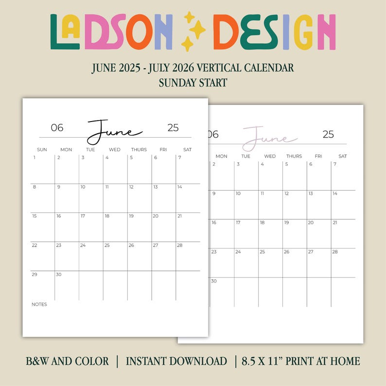 2025-2026 Printable Script Calendar – Vertical 8.5x11 (digital Download ...