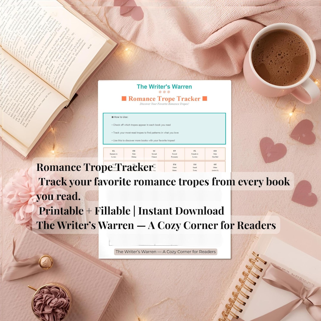 Romance Trope Tracker Printable & Fillable | Romance Writing Planner ...