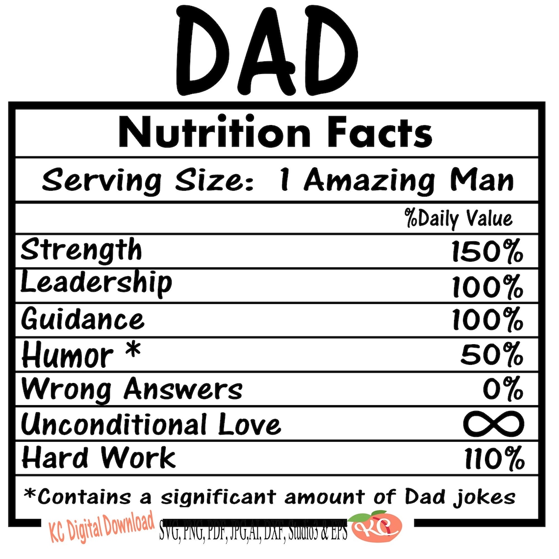 Dad Nutrition Facts Svg Png Pdf Jpg AI Dxf Eps Studio3 Printable Cut ...