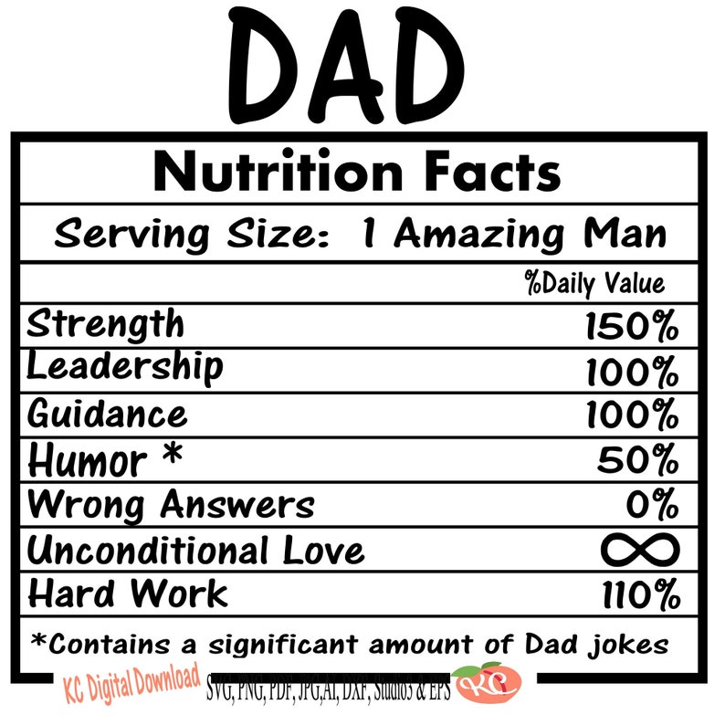 Dad Nutrition Facts Svg Png Pdf Jpg AI Dxf Eps Studio3 Printable Cut ...