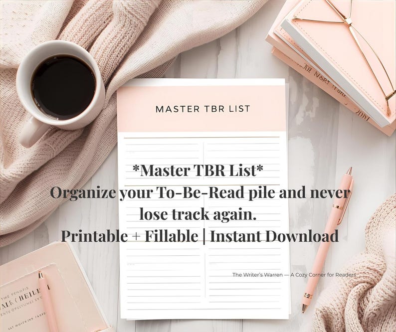 Master TBR List Printable & Fillable Reading Tracker Book Lover Journal ...