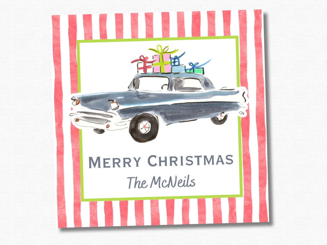 Personalized Watercolor Vintage Christmas Car Gift Tags - Etsy