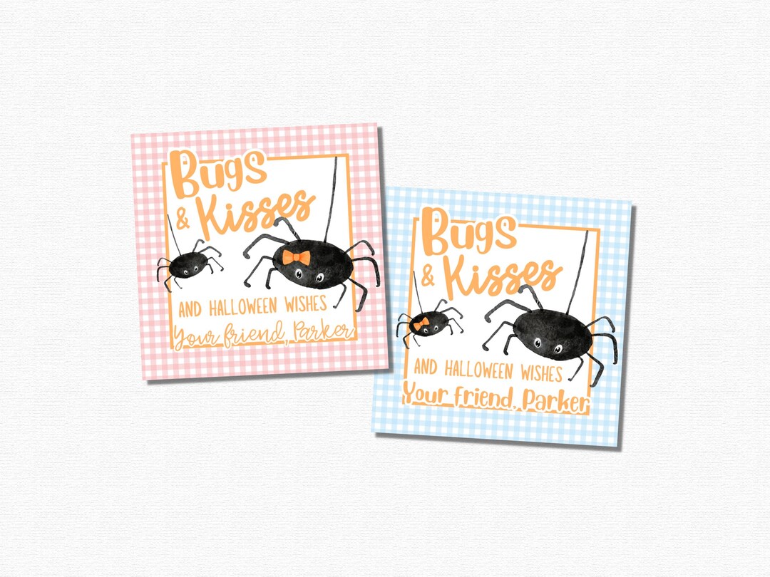 Personalized Watercolor Bugs & Kisses Halloween Tags Bugs - Etsy