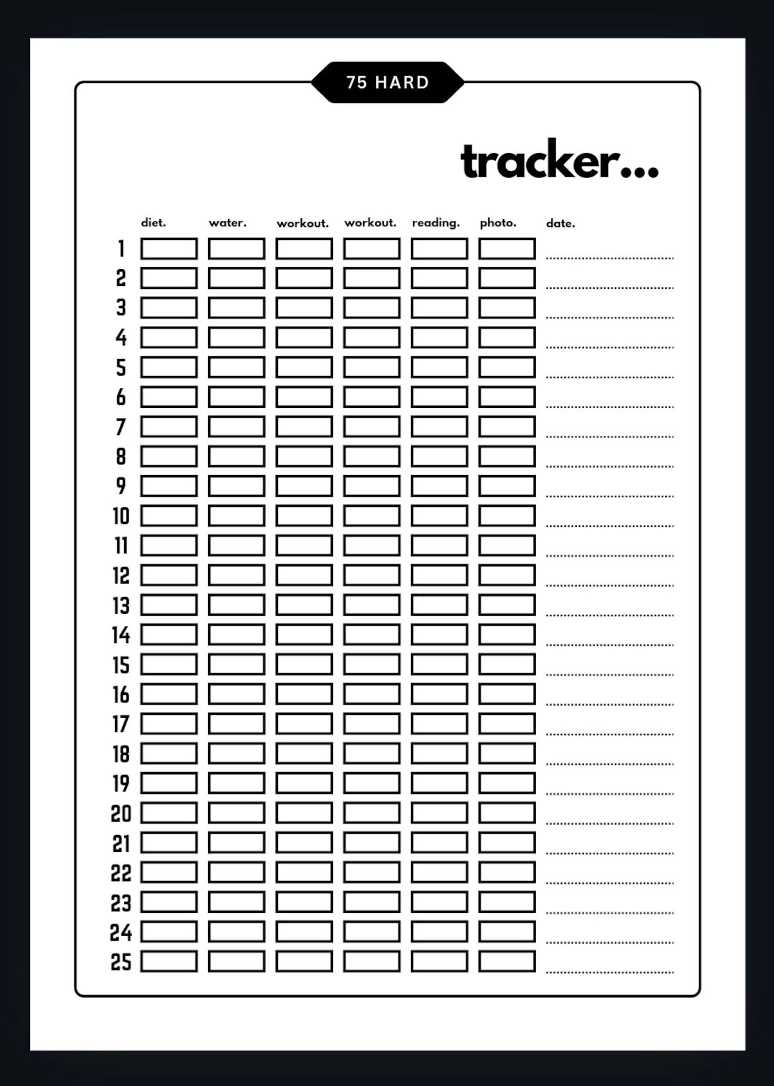 75 HARD Daily Tracker. Digital. - Etsy Canada