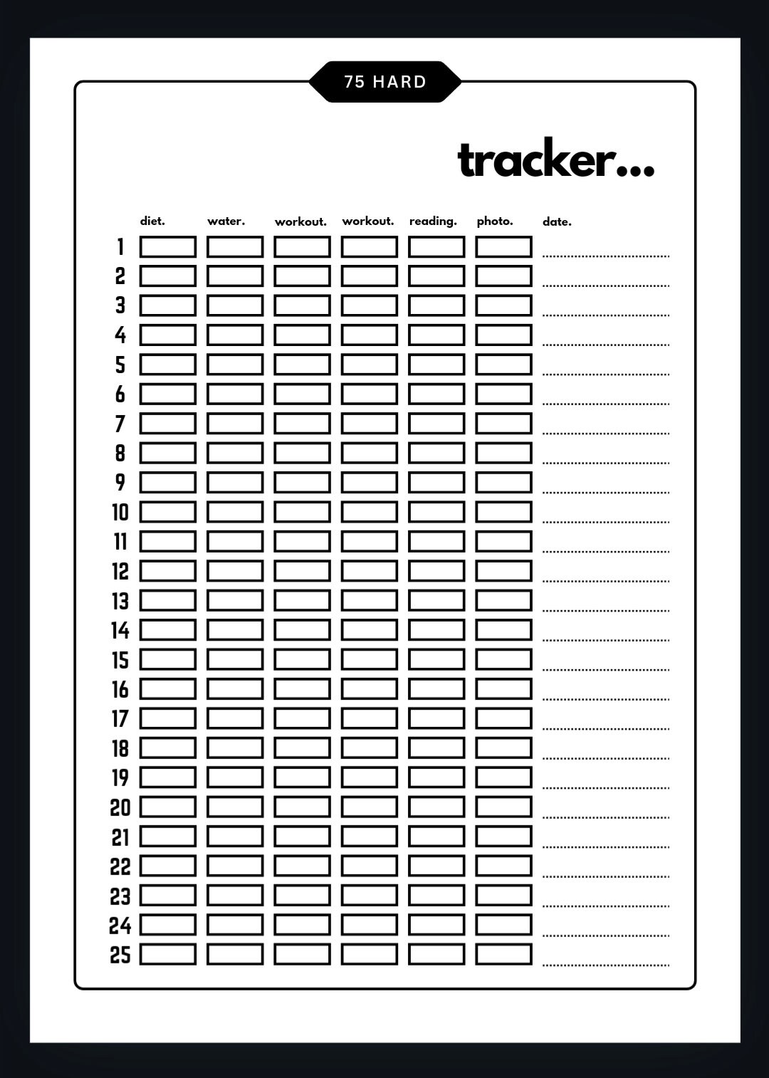 75 HARD Daily Tracker. Digital. - Etsy Canada