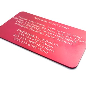 Medical Alert Card - Emergency Wallet Card - Custom Engraved Medic ID ...