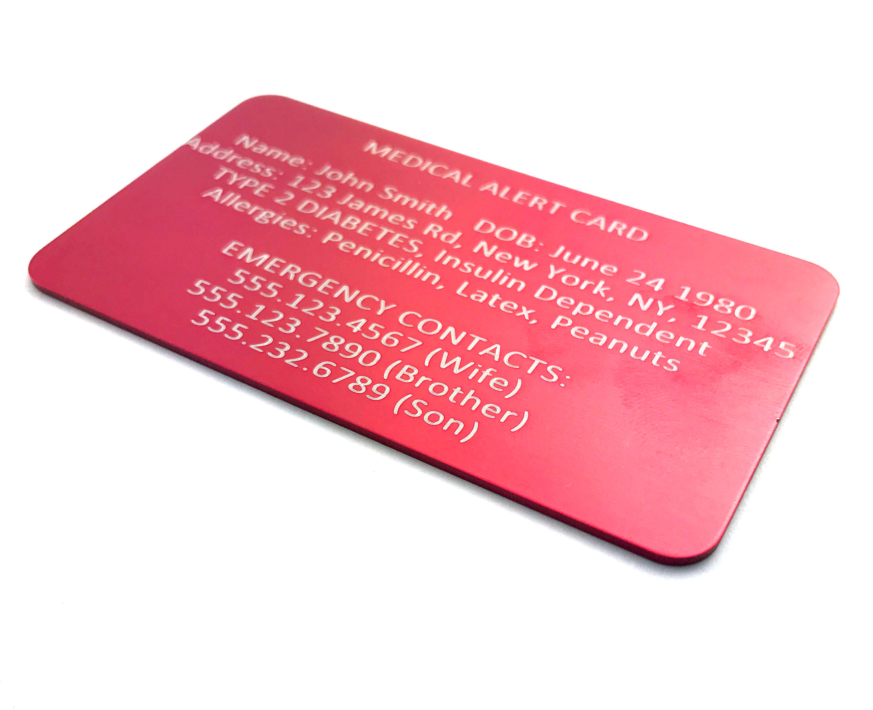 Medical Alert Card Emergency Wallet Card Custom Engraved | Etsy