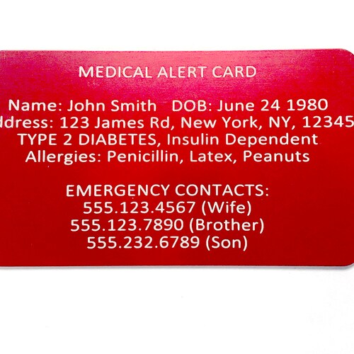 Medical Alert Card Emergency Wallet Card Custom Engraved | Etsy
