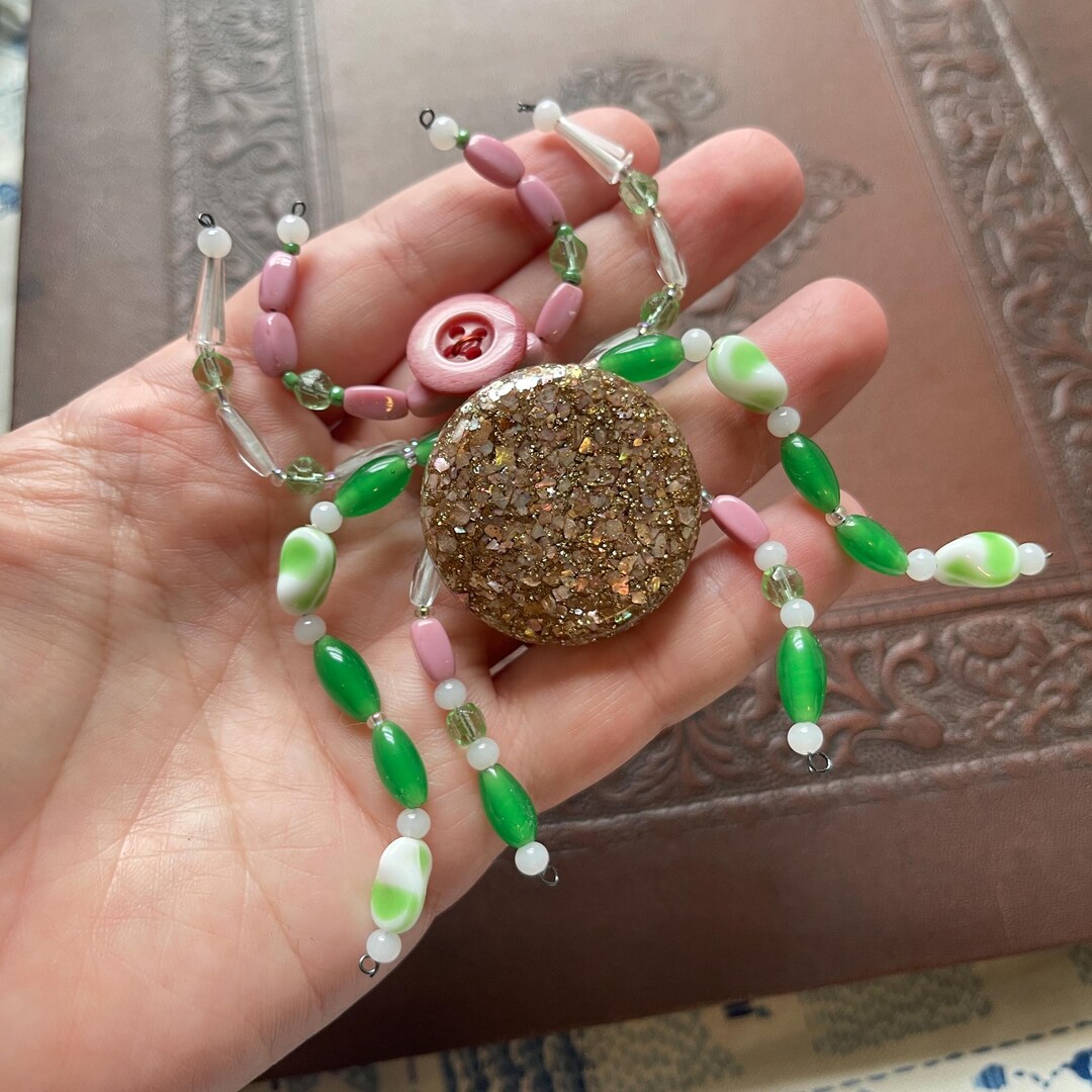 Upcycled Vintage Button Glass Bead Spider Bug Insect Beaded Figurine ...
