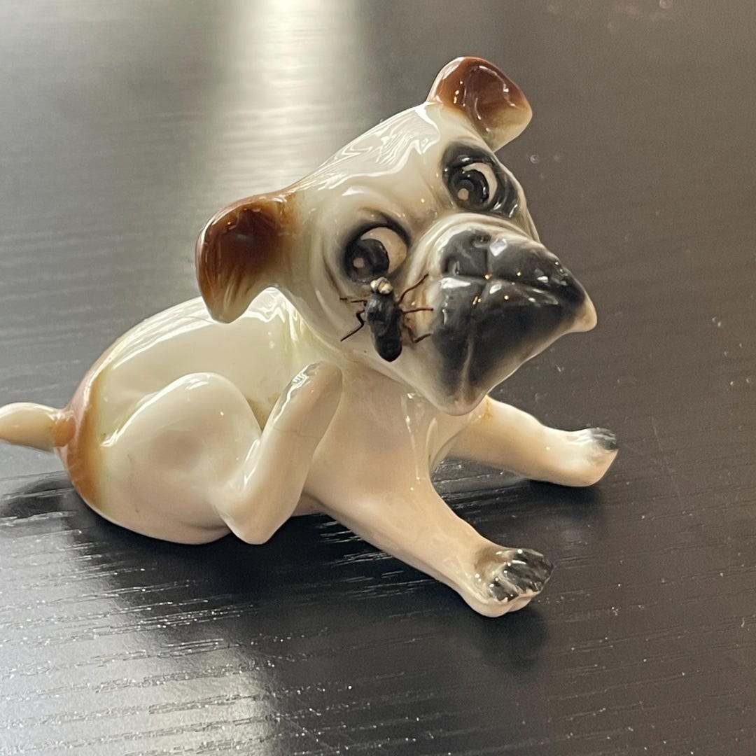 Antique Kitsch Sitzendorf German Porcelain Dog Figurine Scratching ...