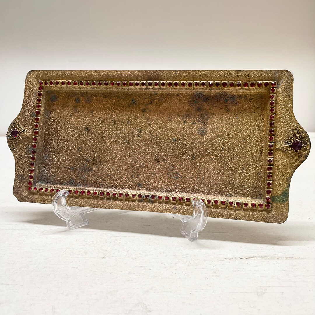 Antique Red Jeweled Brass Rectangular Vanity Tray Boudoir 1920s ...