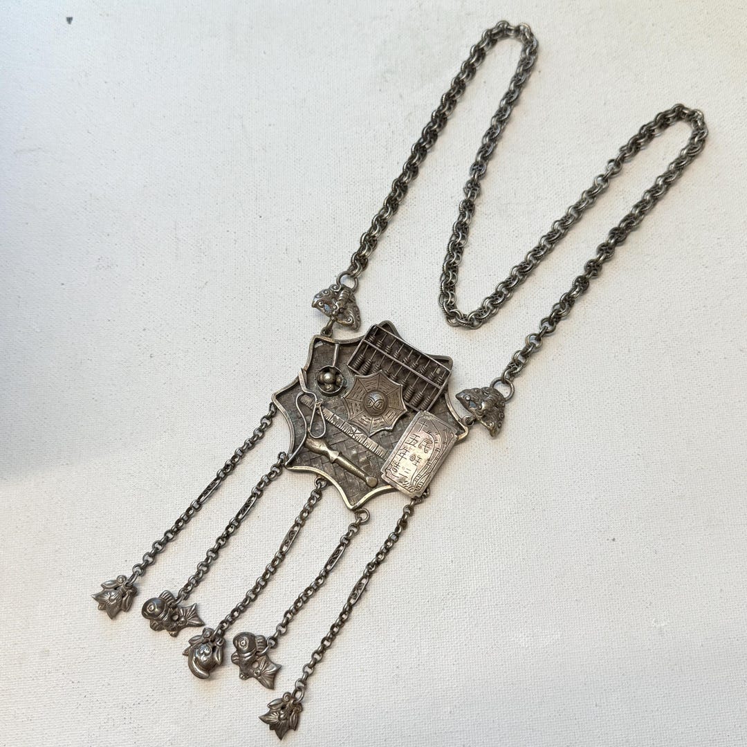 Antique Sterling Silver Chinese Zhua Zhou Ceremony Abacus Necklace 110 ...