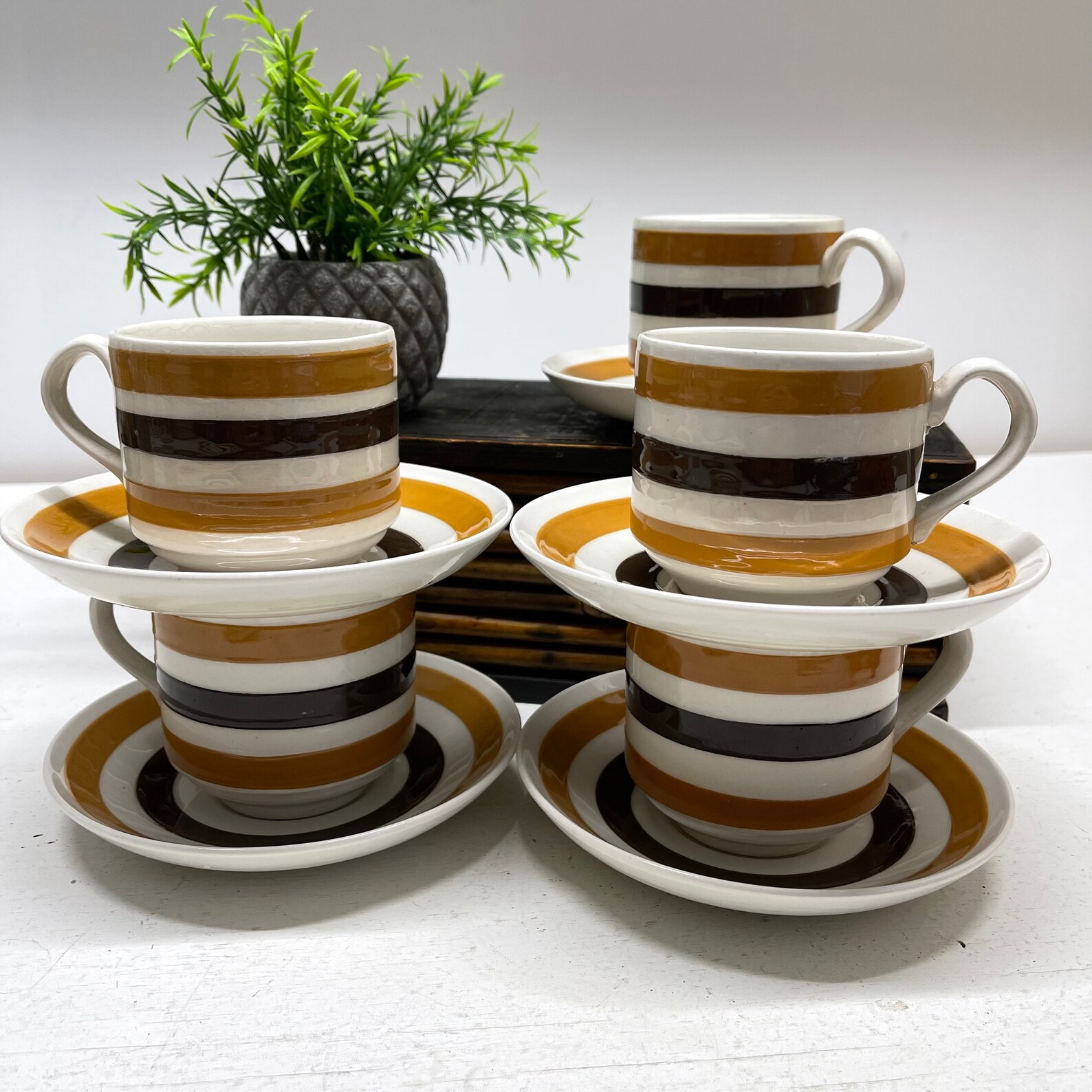 SINGLE PIECE/SET Midcentury Modern Carrigaline Pottery Brown Stripe Cup ...