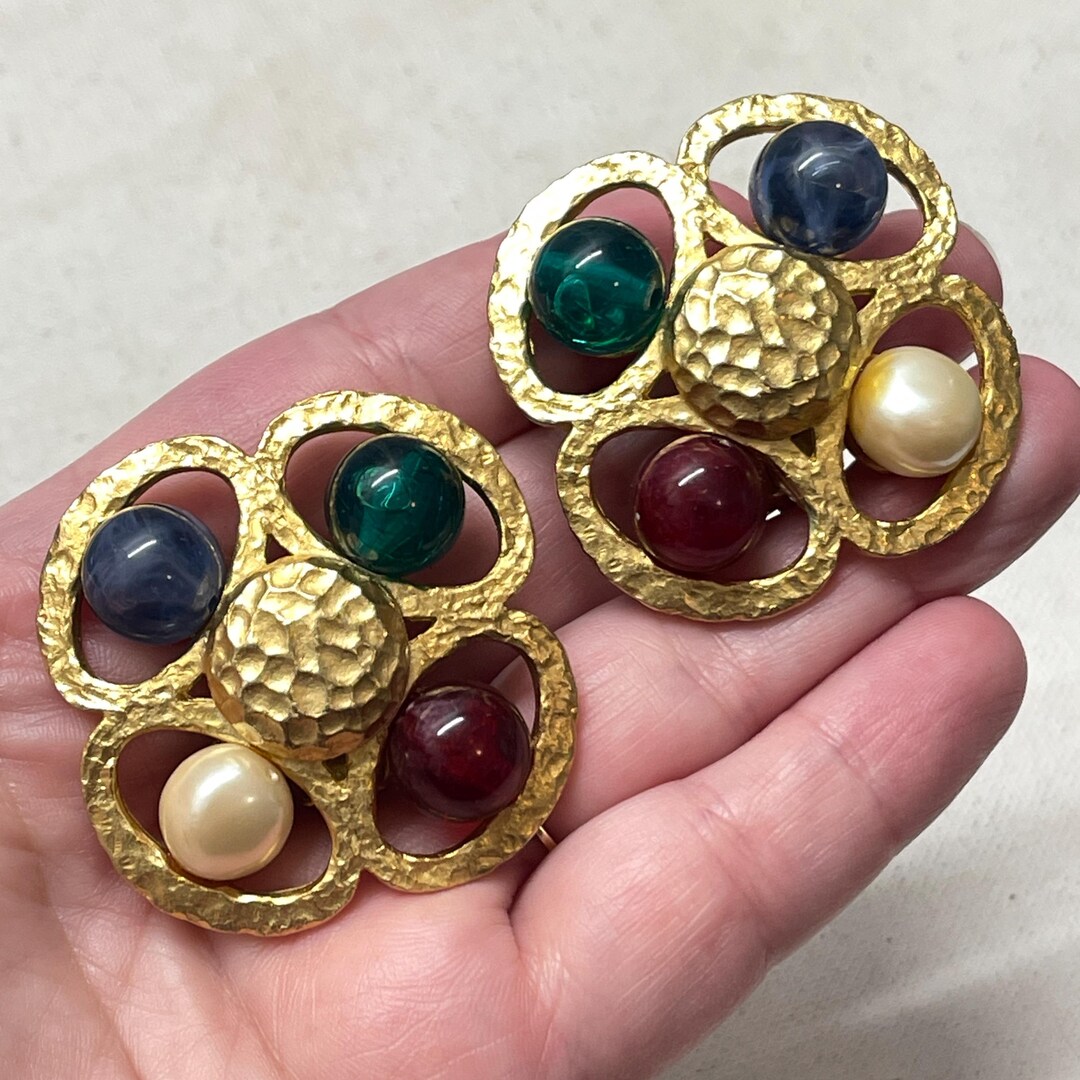 Vintage Signed CRAFT Gem-craft Mogul Acrylic Gem Gold Tone Clip on ...