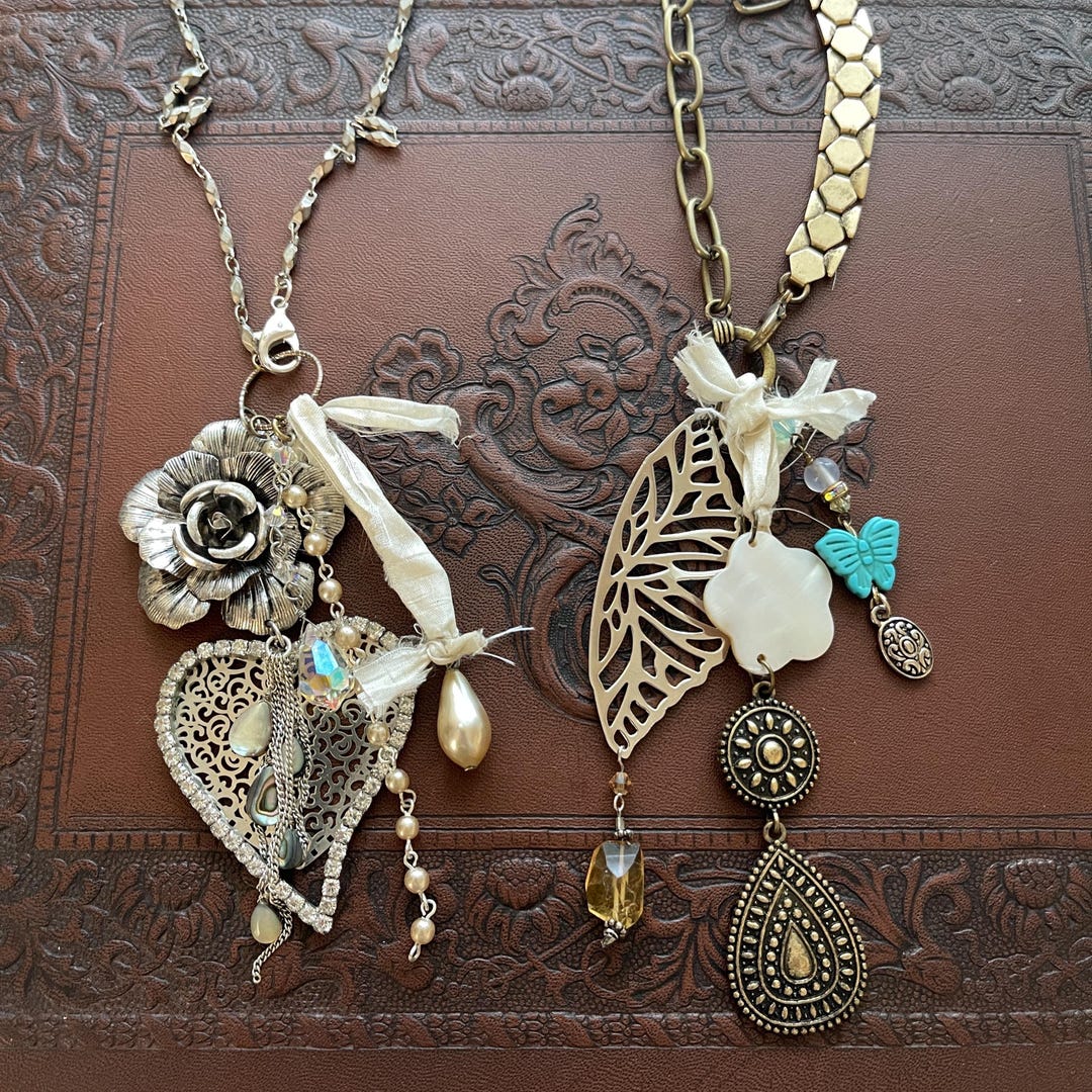 Upcycled Charm Holder Chain Necklace, OOAK, Upcycled, Vintage Jewelry ...