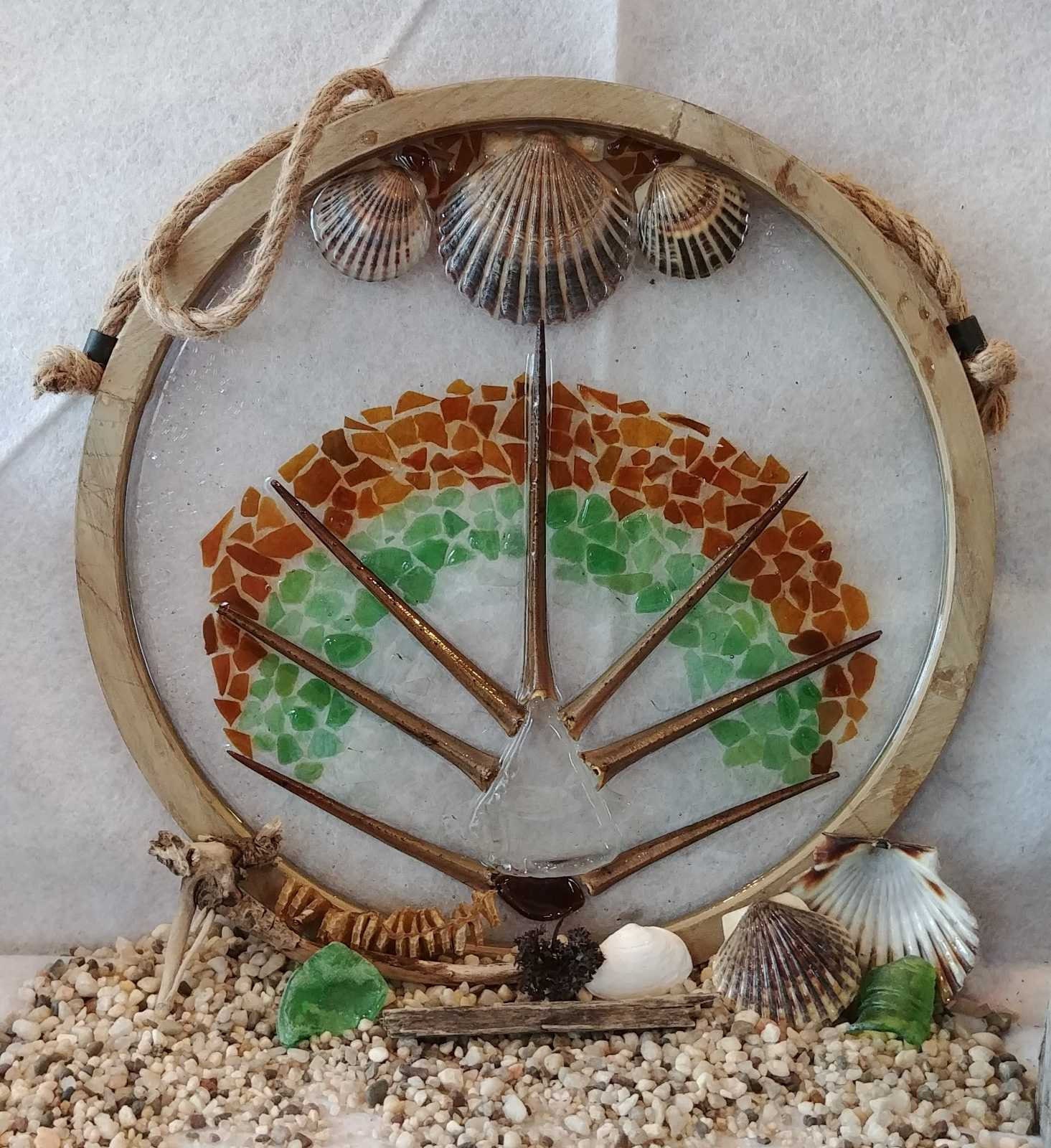 Sea Glass Art Circle Frame With Shells - Etsy