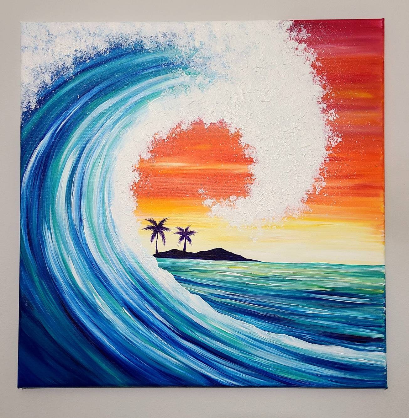 Ocean Wave Sunset Original and Custom Acrylic Painting | Etsy