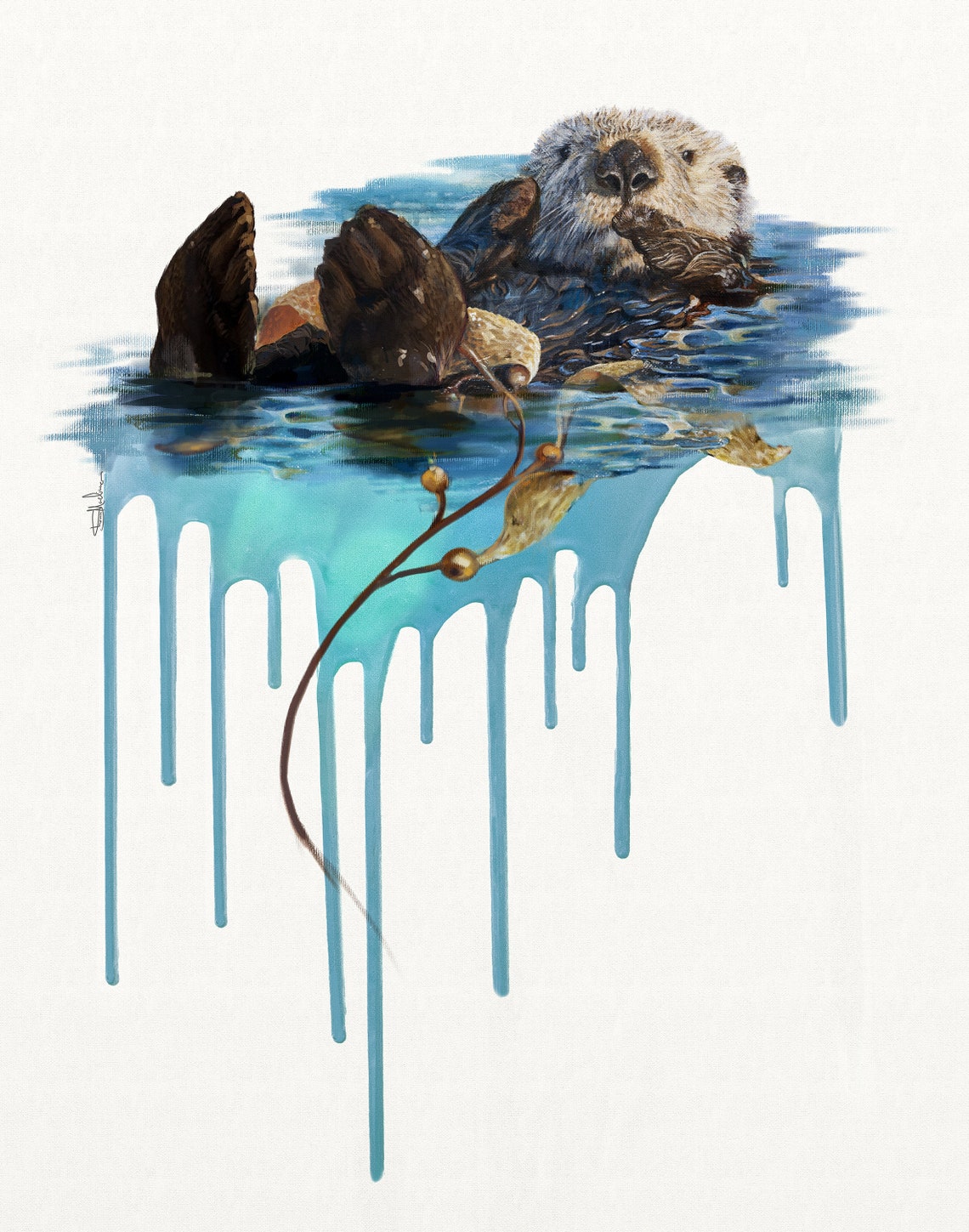 California Chillin' Sea Otter Paint Drip Artwork - Etsy
