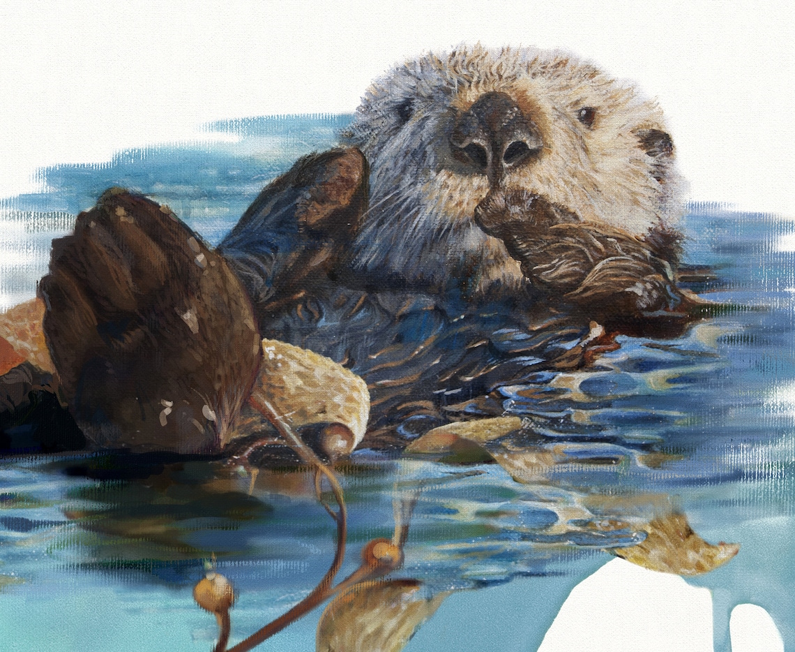 California Chillin' Sea Otter Paint Drip Artwork - Etsy