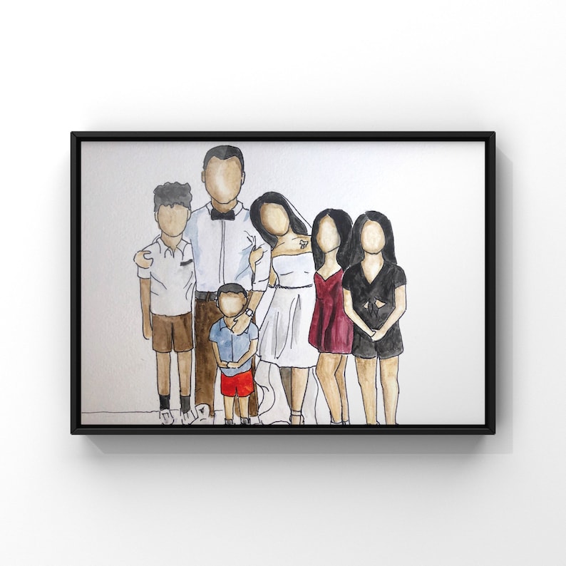 Faceless Custom Watercolor Portraits - Faceless Family Group Portrait ...