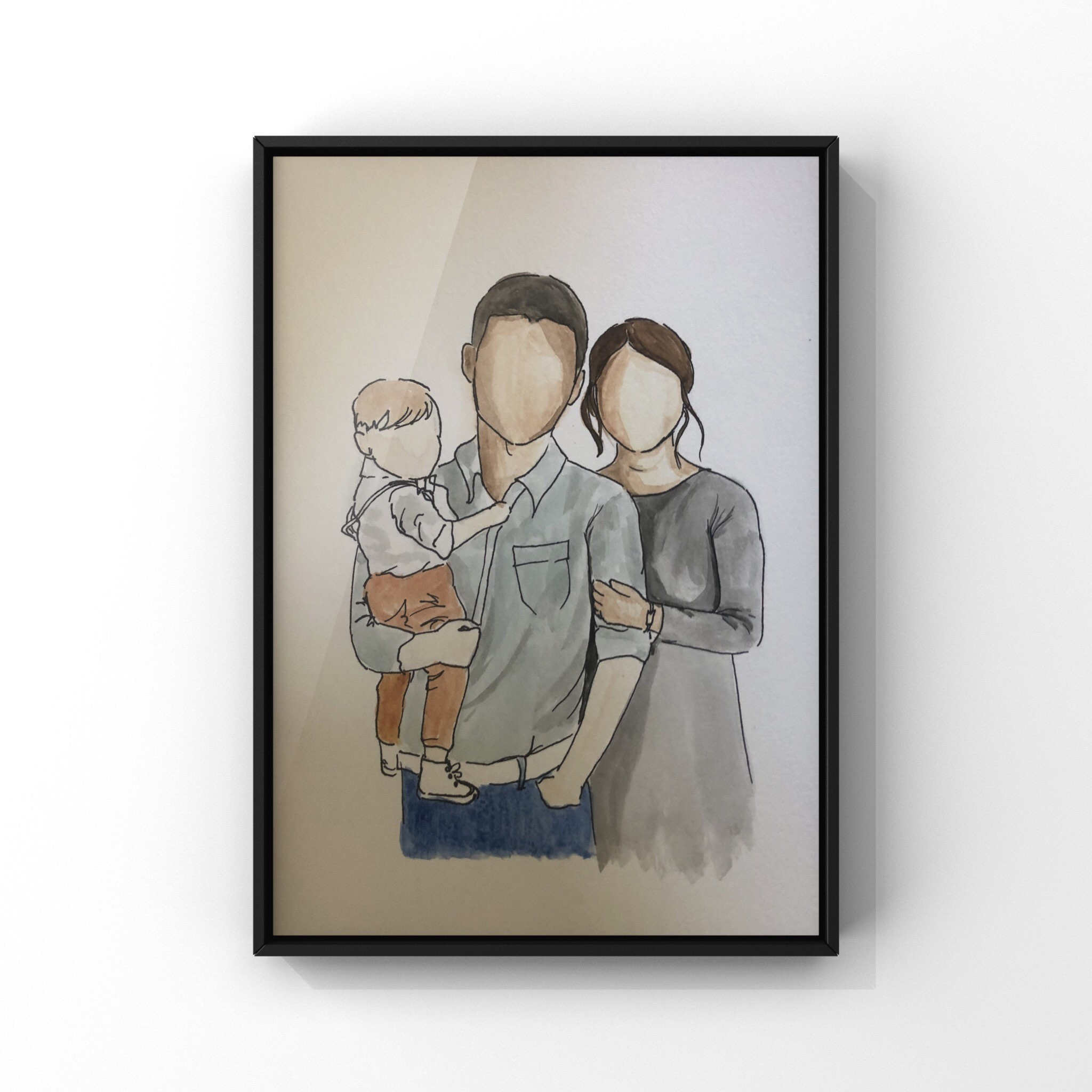 Faceless Custom Watercolor Portraits - Faceless Family Group Portrait ...