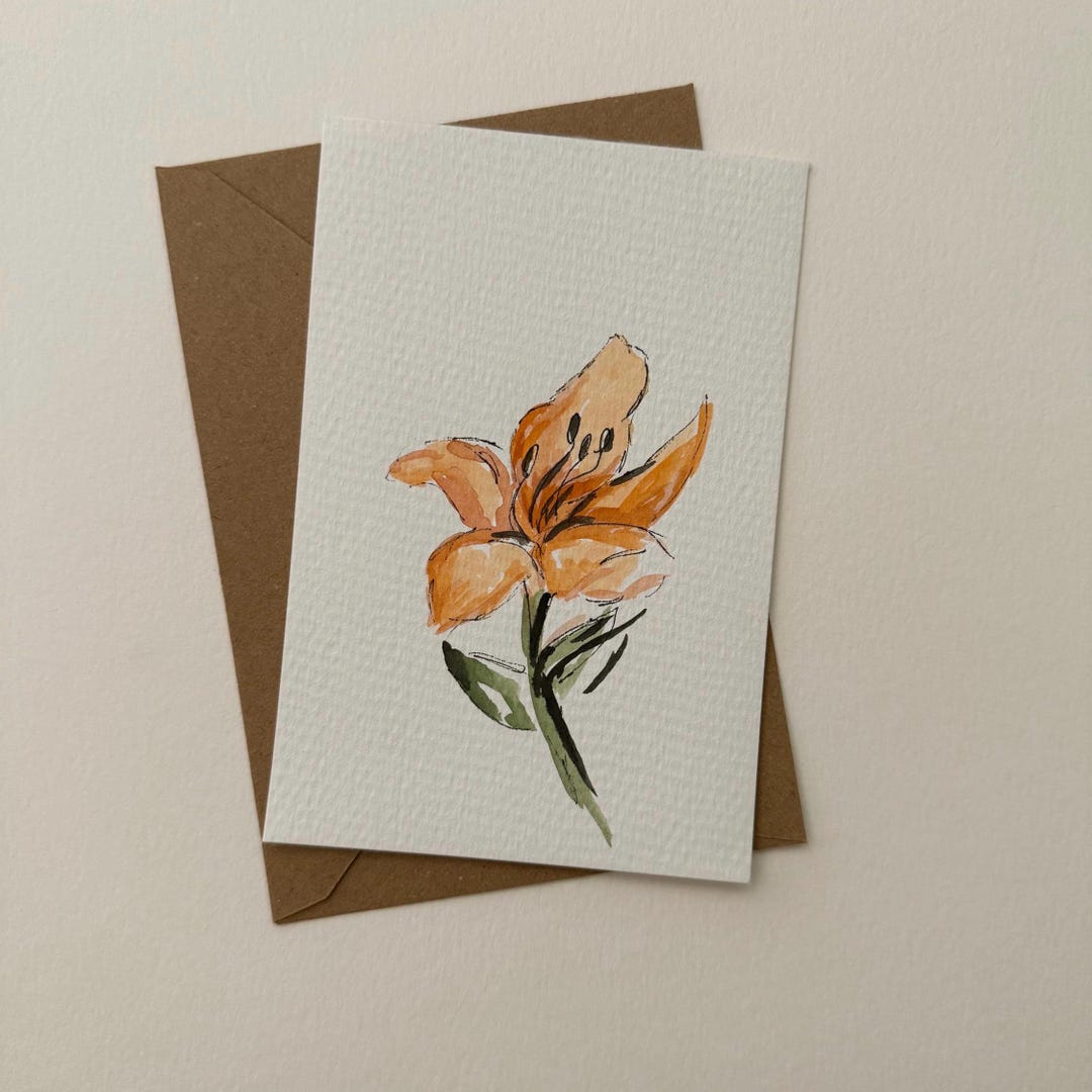Hand-painted Watercolor Lily Card - Blank Floral Greeting Card ...