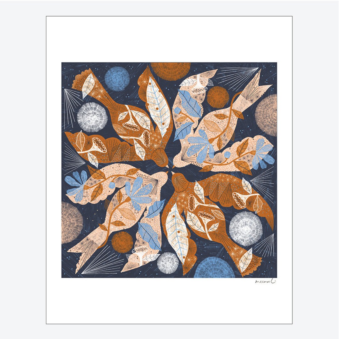 Moonlight Dance Birds Print - Etsy