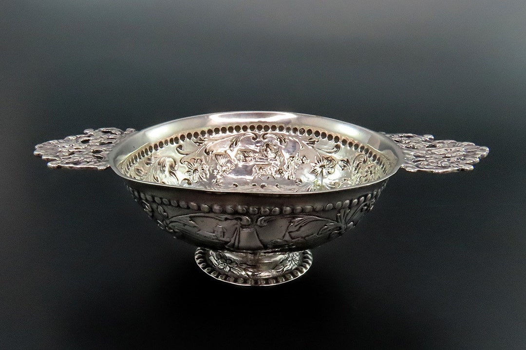 1902 Small Dutch Silver Footed Bowl Genre Scenes W/ Fancy Decorations ...