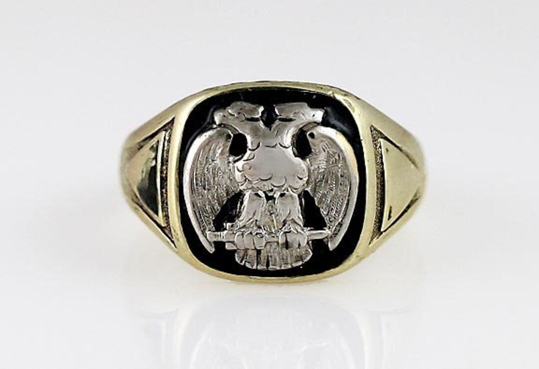 Heavy Masonic 14K 2-tone Gold Enamel Double Headed Eagle Ring - Etsy