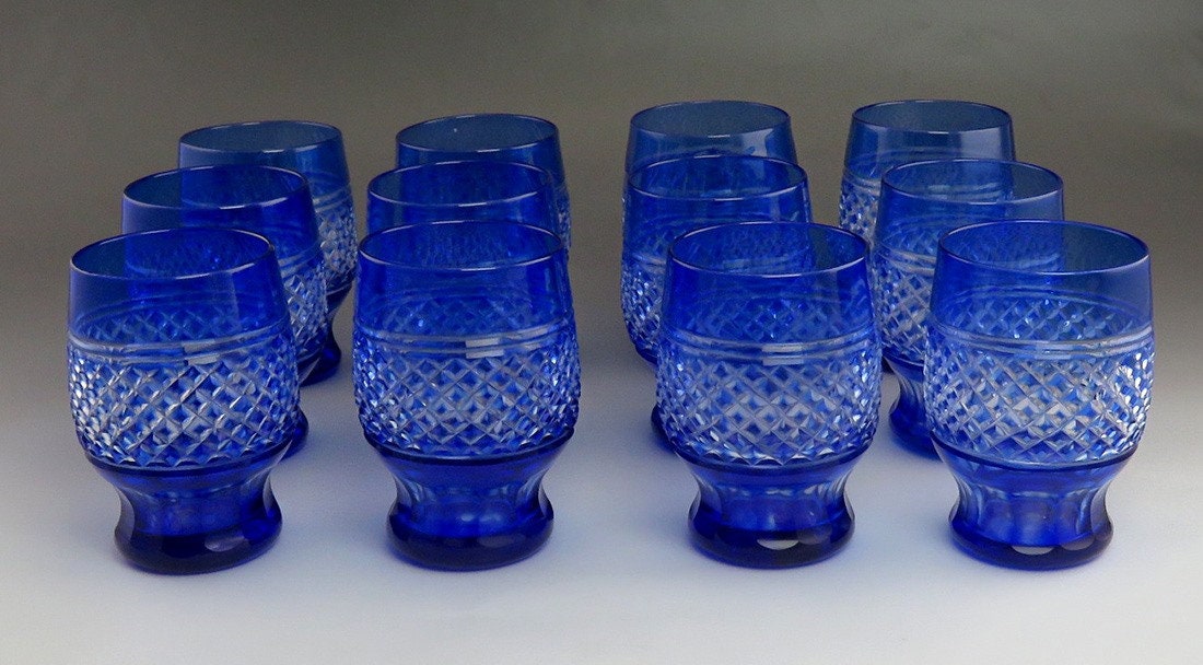 12 Antique Cobalt Blue Cut to Clear Diamond Pattern | Etsy