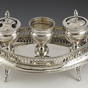 Antique Mid 1800s German Silver Footed Inkwell Pen Holder Desk Set - Etsy