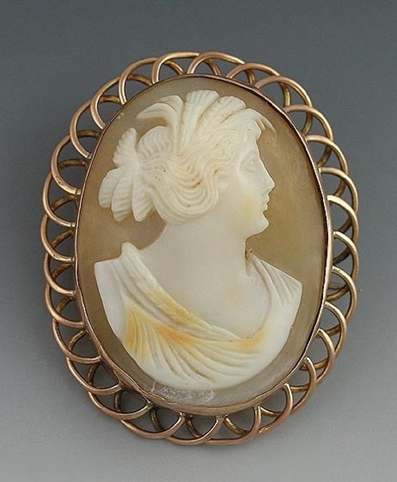 Antique 10k Rose Gold Hand Carved Italian Cameo Shell… - Gem