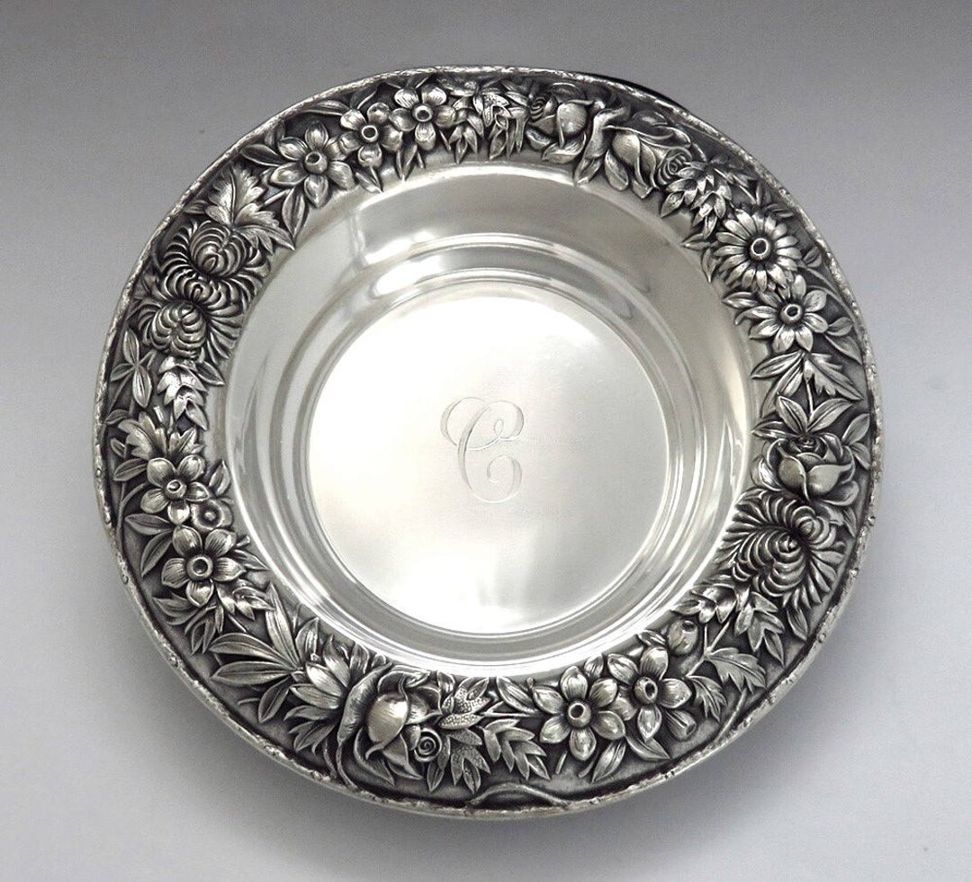 Fab Kirk Sterling Silver Hand Chased Floral Repousse Bowl C Monogram - Etsy