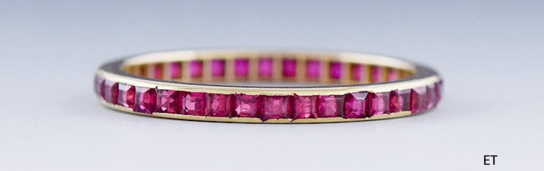 Elegant 14k Gold Synth Ruby Eternity Band Ring Sz 8 - Etsy