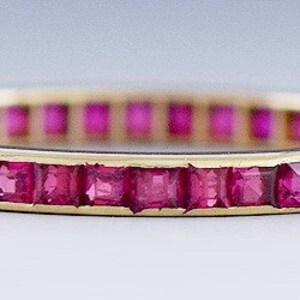 Elegant 14k Gold Synth Ruby Eternity Band Ring Sz 8 - Etsy
