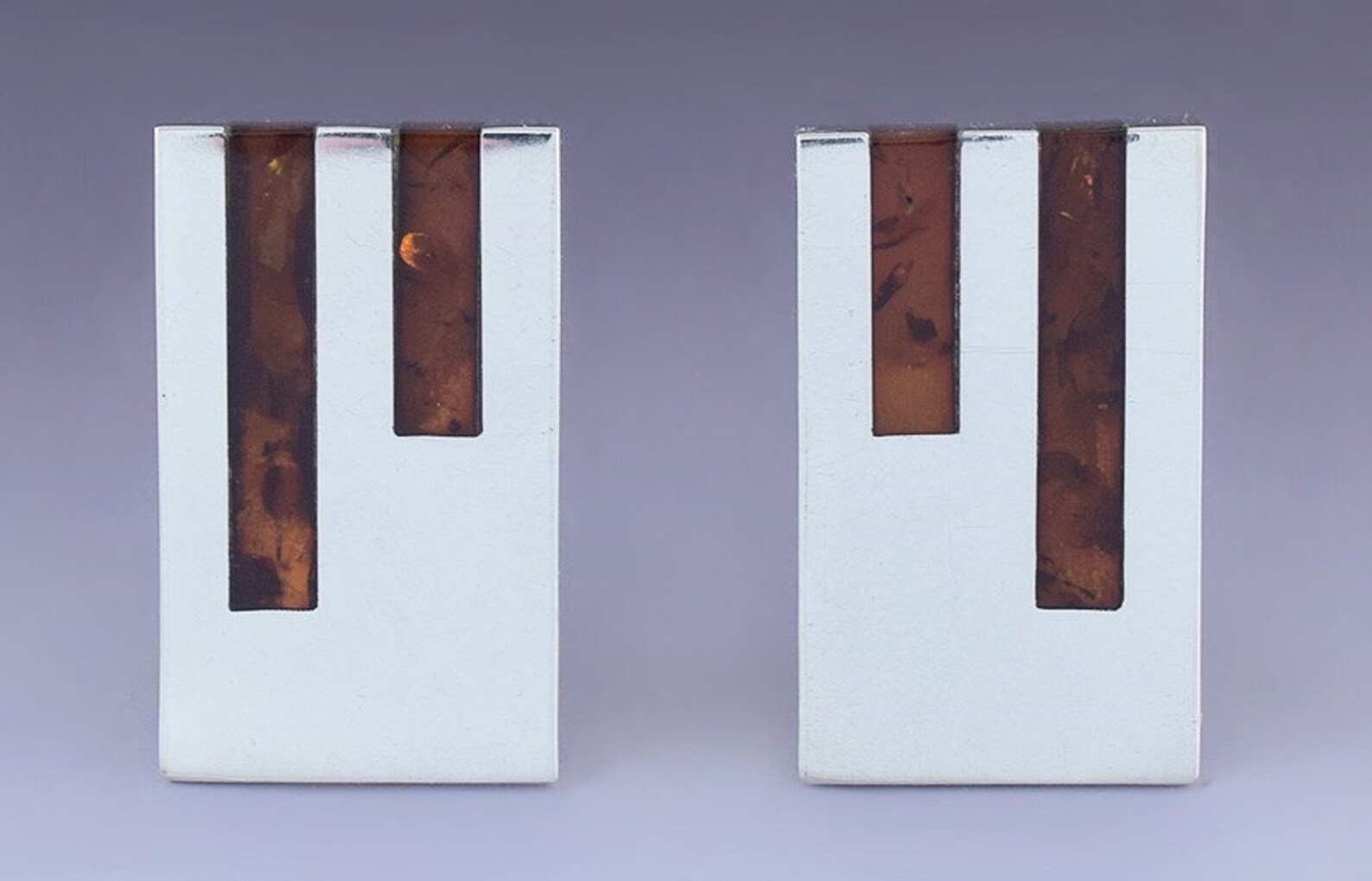 Polish Moderne Sterling Silver Amber Inlay Pin Matching - Etsy