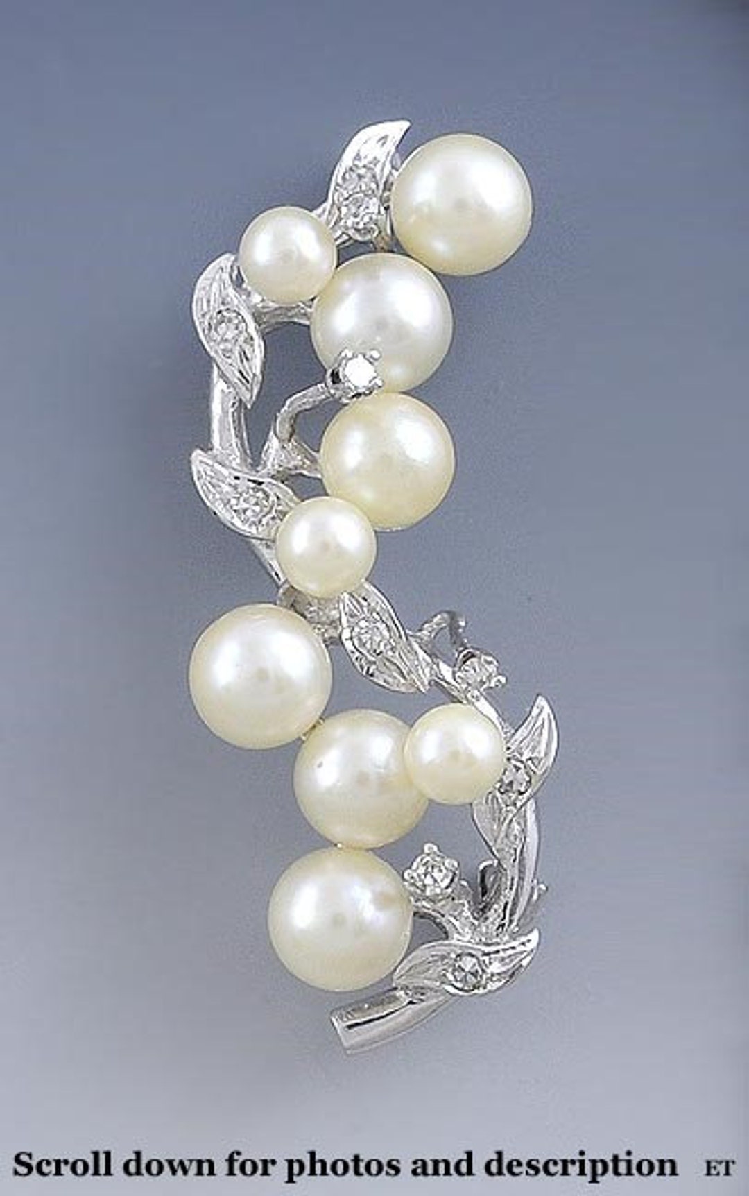 Incredible 14k White Gold Branch Pin W/ Pearls Diamonds Brooch - Etsy
