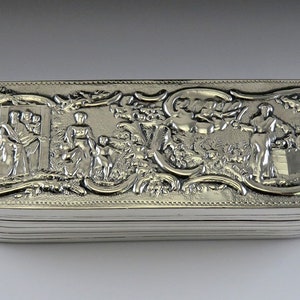 1886 Antique Dutch Silver Genre Scene Hand Chased Long Trinket Vanity ...