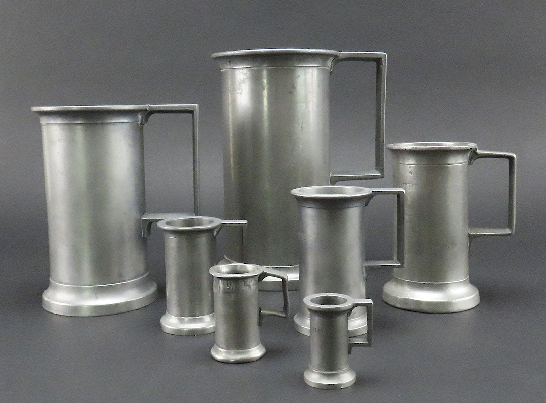 Great Set 7 Antique French Pewter Measuring Cups Tankards Liter to ...