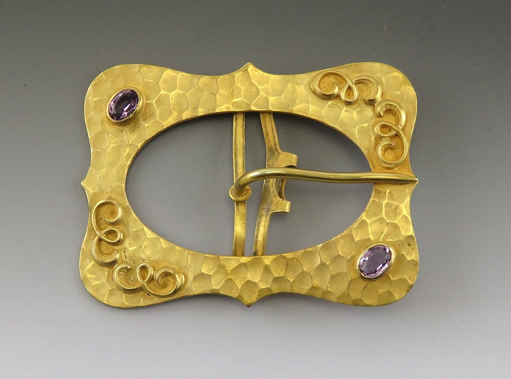 Antique Art Nouveau Golden Brass Amethyst Rhinestone Hand | Etsy