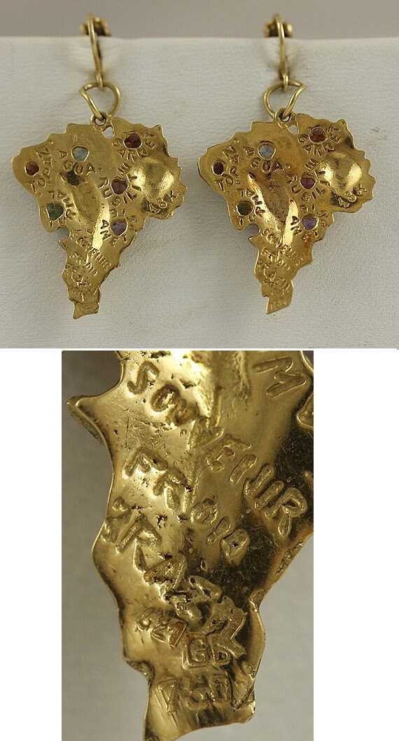 18K Gold Brazil Country Earrings Tourmaline Amethyst … - Gem