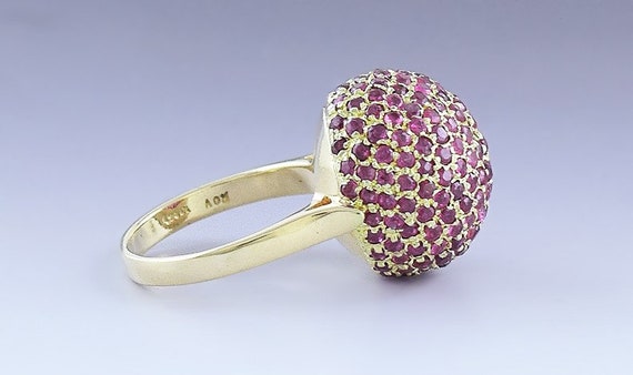 Vibrant 18K Yellow Gold & Ruby Dome Form Ring Size 5.5 - Gem