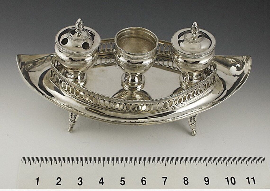 Antique Mid 1800s German Silver Footed Inkwell Pen Holder Desk Set - Etsy