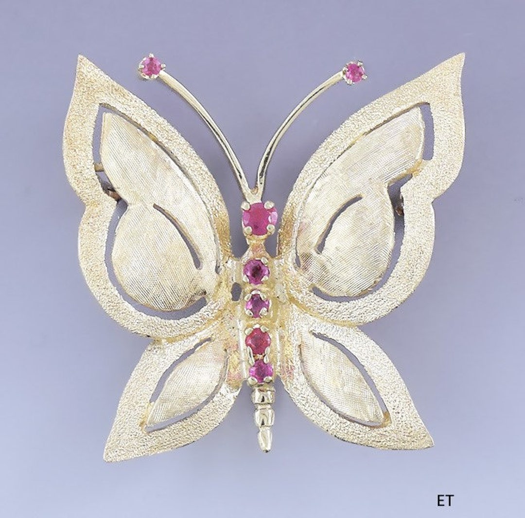Charming Retro 14k Gold Ruby Butterfly Pin Brooch - Etsy