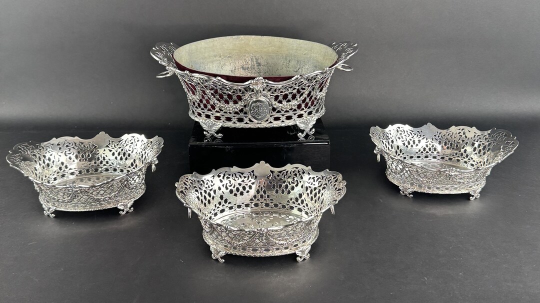 4 Ornate 1893 English Sterling Silver Openwork Baskets From Vanderbilt ...